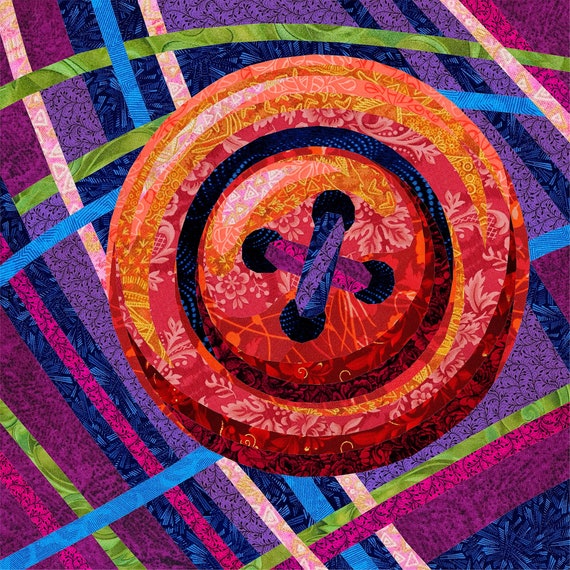 THE BUTTON Quilt Pattern. Fabric Collage Art | Etsy