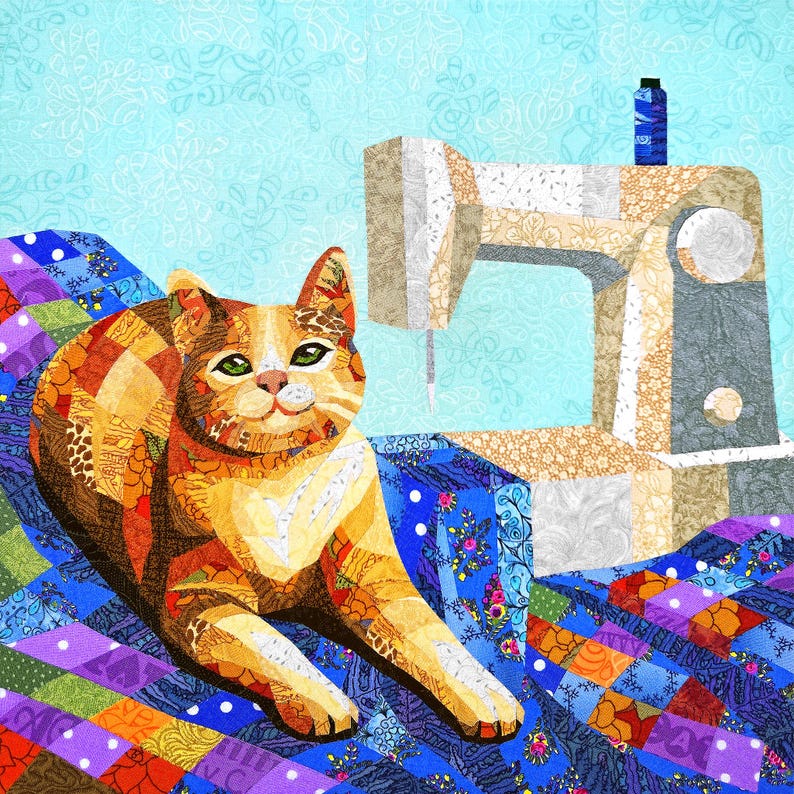 QUILT CATSULTANT. Cat Quilt Pattern, Fabric Collage, Applique - Etsy