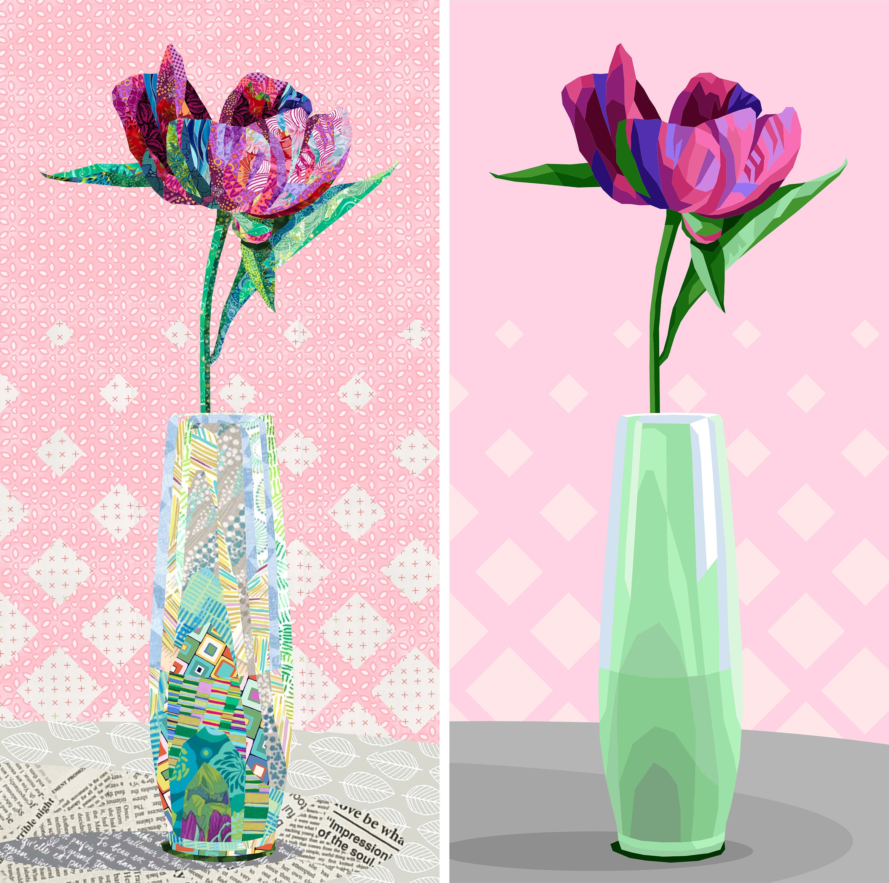 FLOWER in a VASE Quilt Pattern, Still Life Fabric Collage, Applique - Etsy