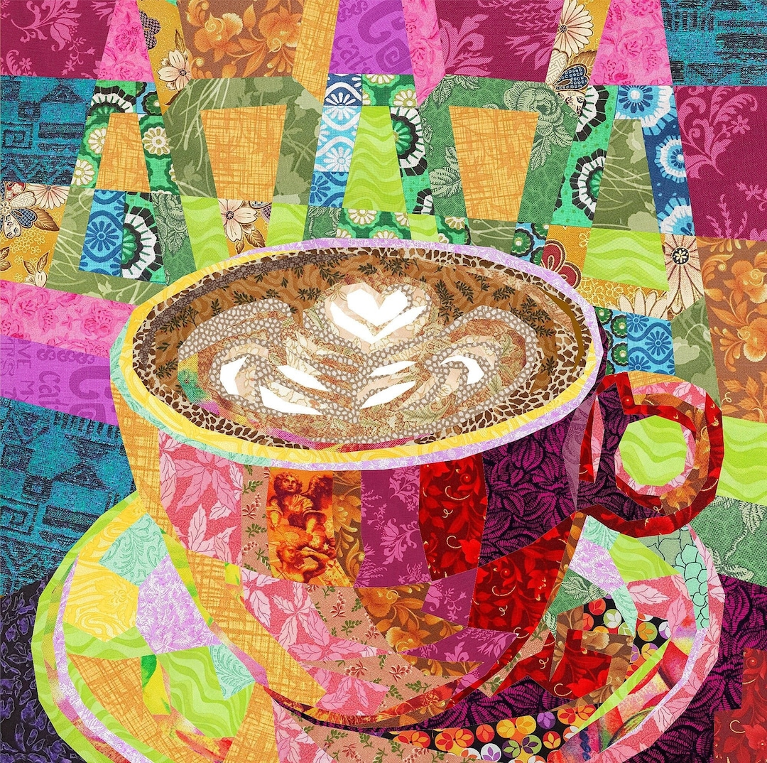RED CUP of COFFEE Quilt Pattern, Fabric Collage, Applique - Etsy