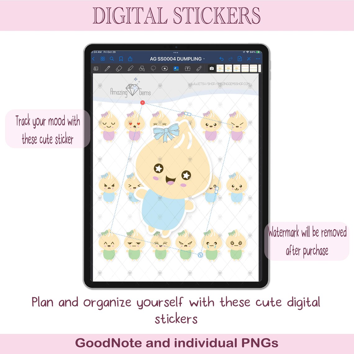Mood Digital Stickers Emoticon Stickers Pre-cropped for Goodnotes ...