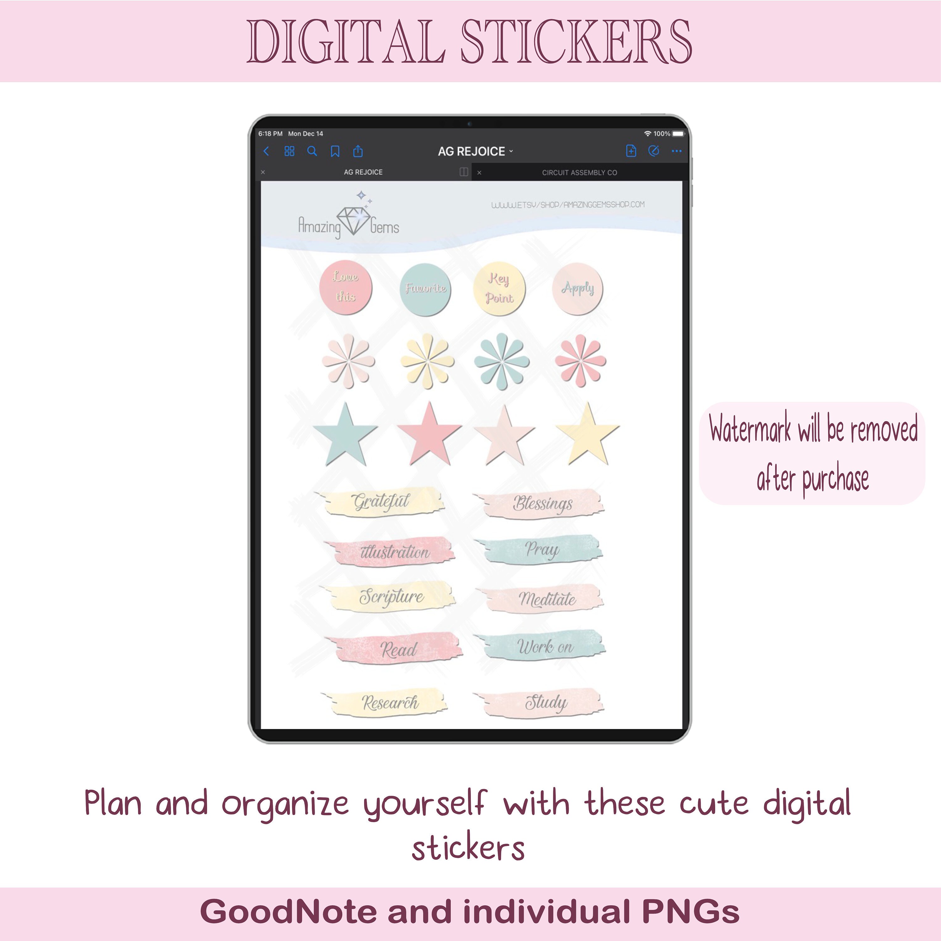 Digital Stickers, Digital Planner Stickers, Pre-cropped Goodnotes ...