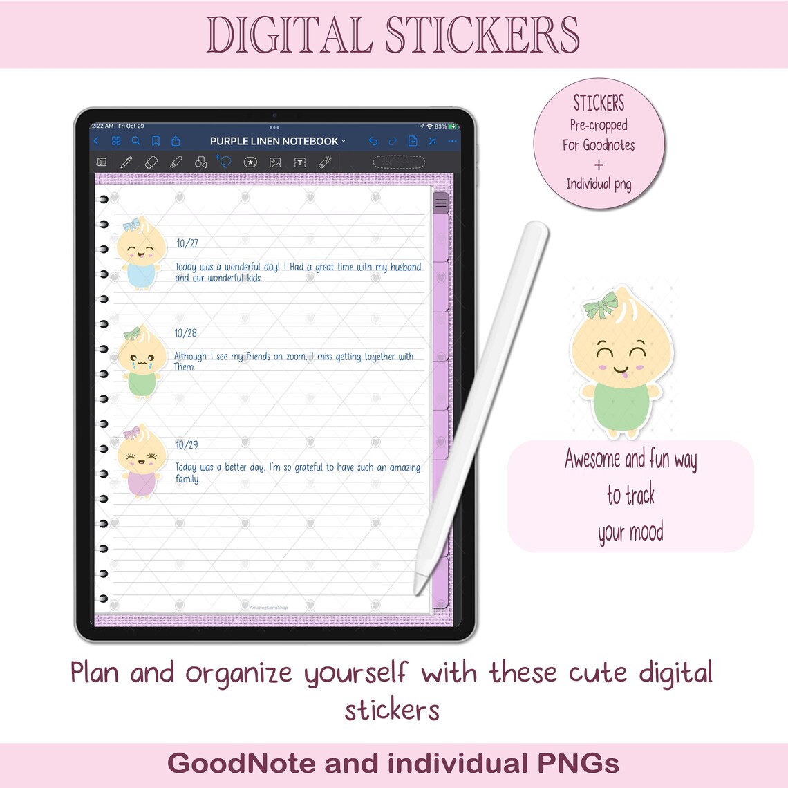 Mood Digital Stickers Emoticon Stickers Pre-cropped for Goodnotes ...