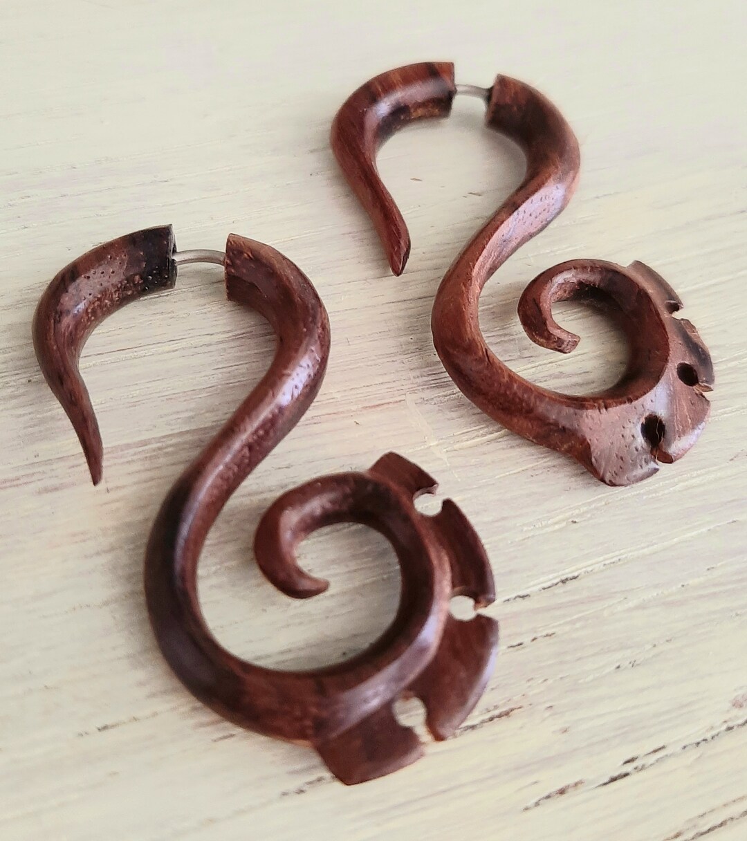 False Wooden Spacer Earrings Piercing Man Woman - Etsy