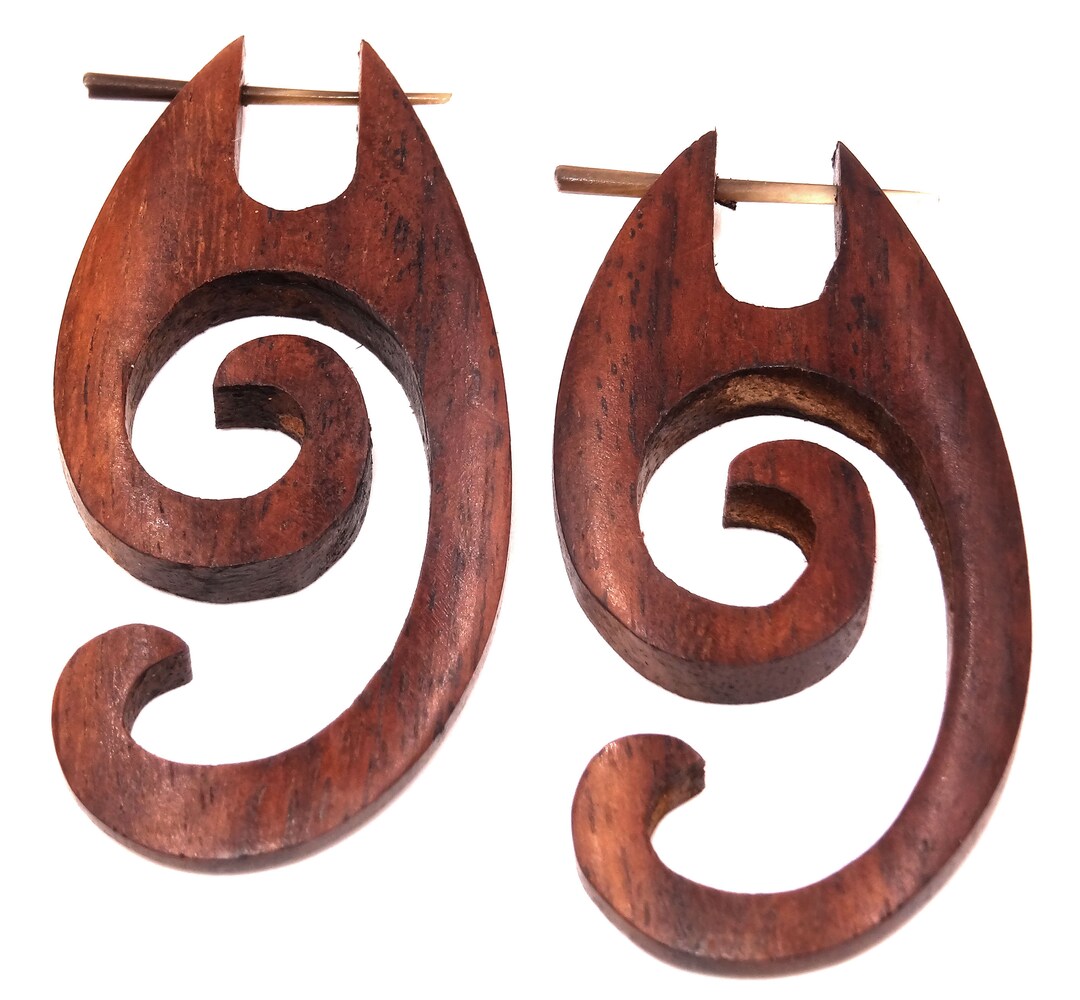 False Concealer Earrings Piercing Wood Pair Brown Man Mixed Woman ...