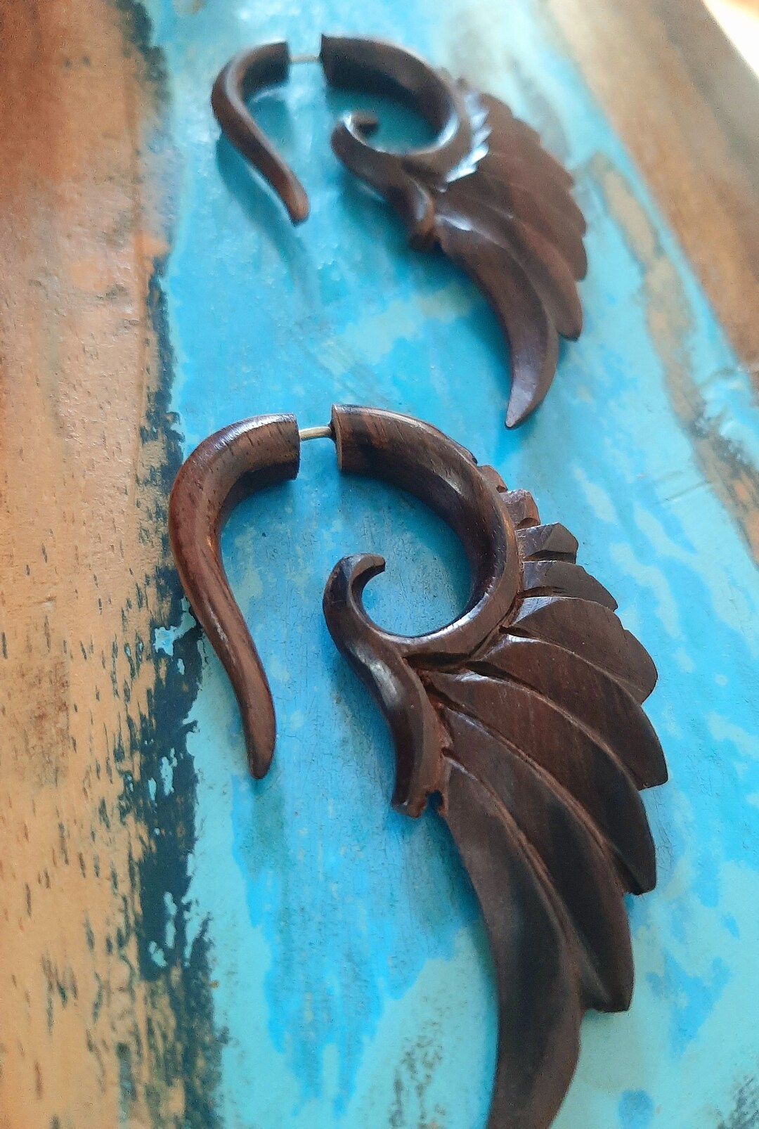 False Wooden Spacer Earrings Piercing Man Woman - Etsy