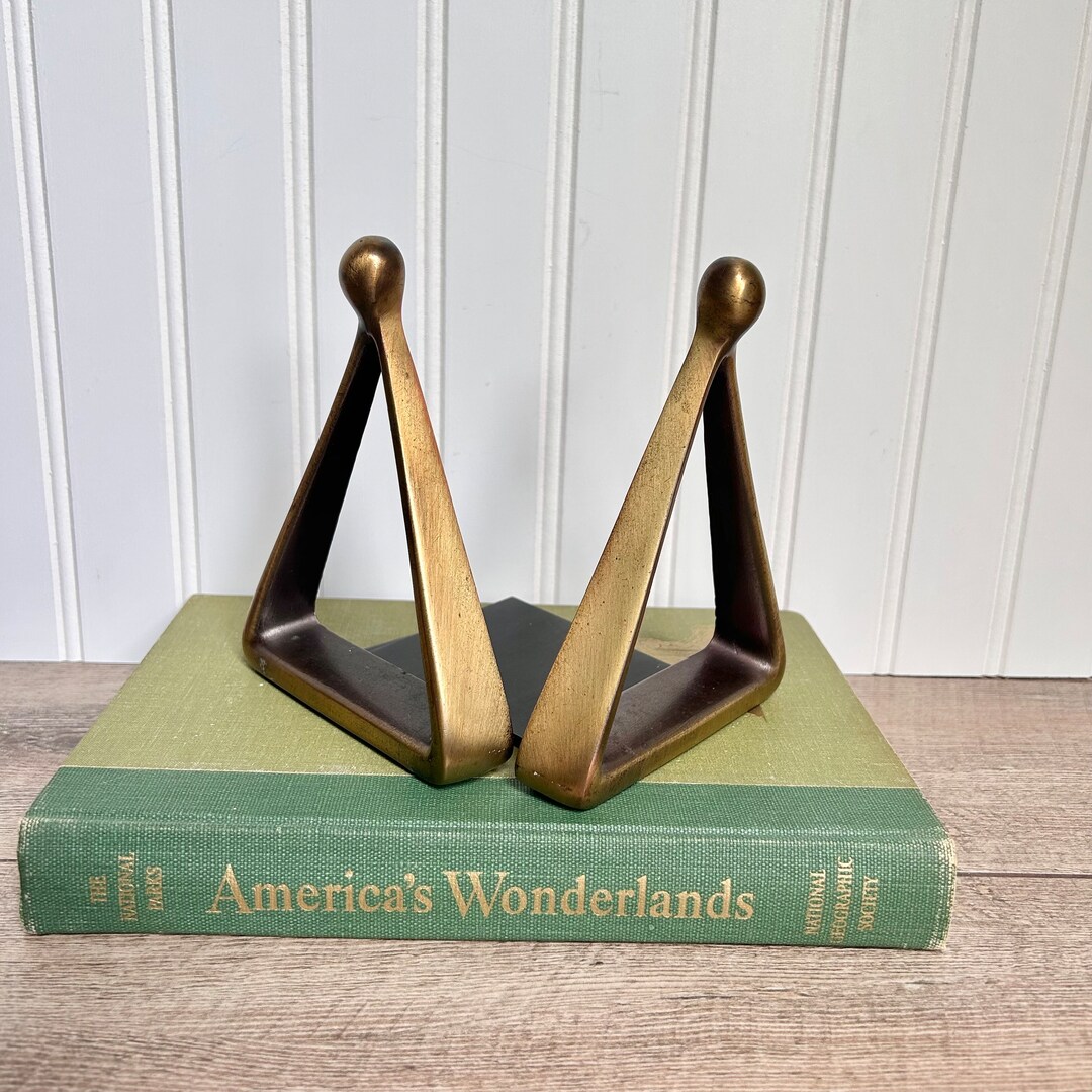 Vintage Mid Century Ben Seibel for Jenfred Ware Brass Bookends Triangle ...