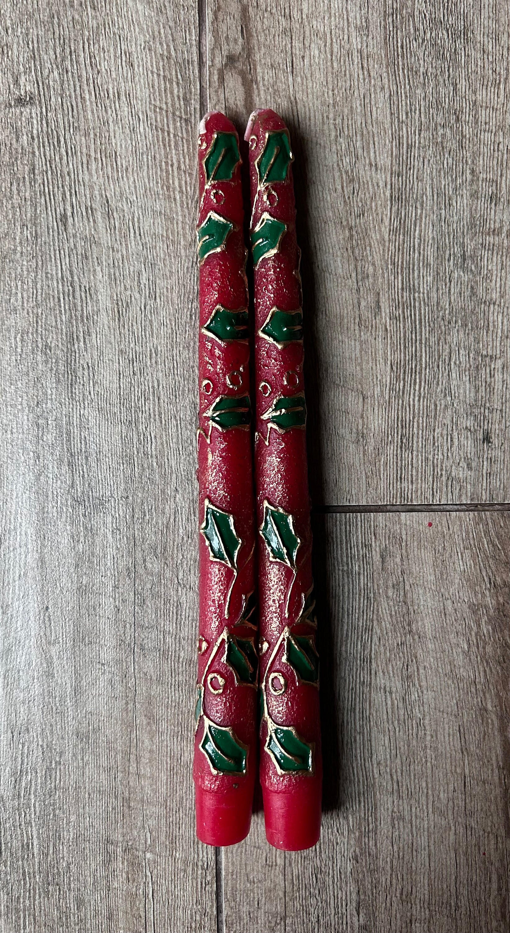 10 Vintage Christmas Taper Candles Red Gold Embossed - Etsy