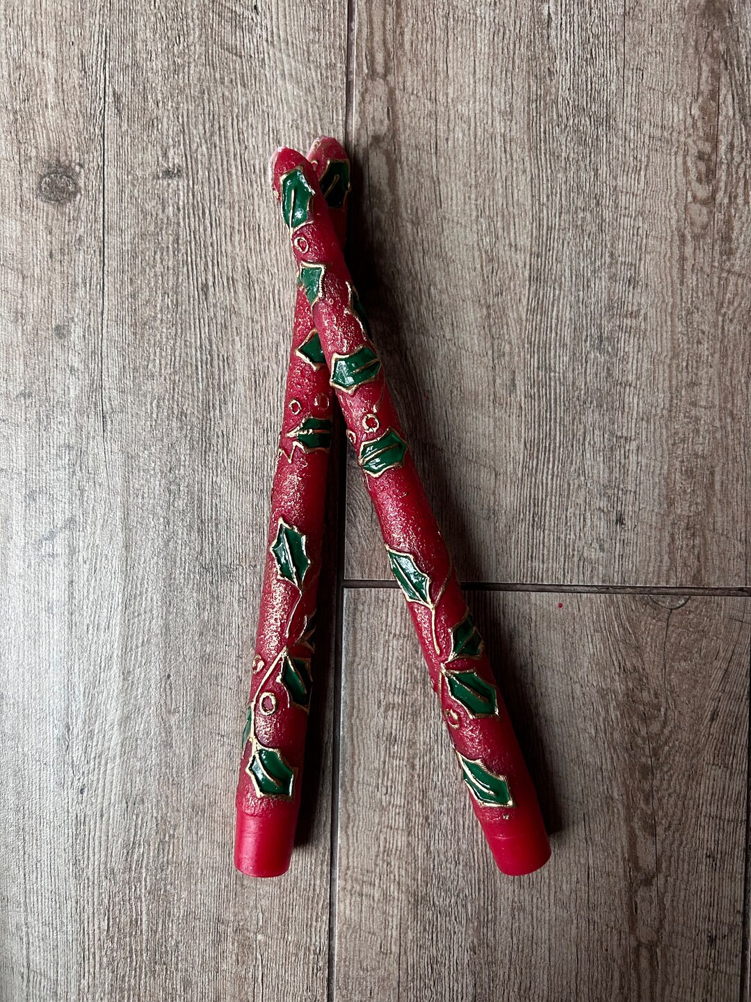 10 Vintage Christmas Taper Candles Red Gold Embossed - Etsy