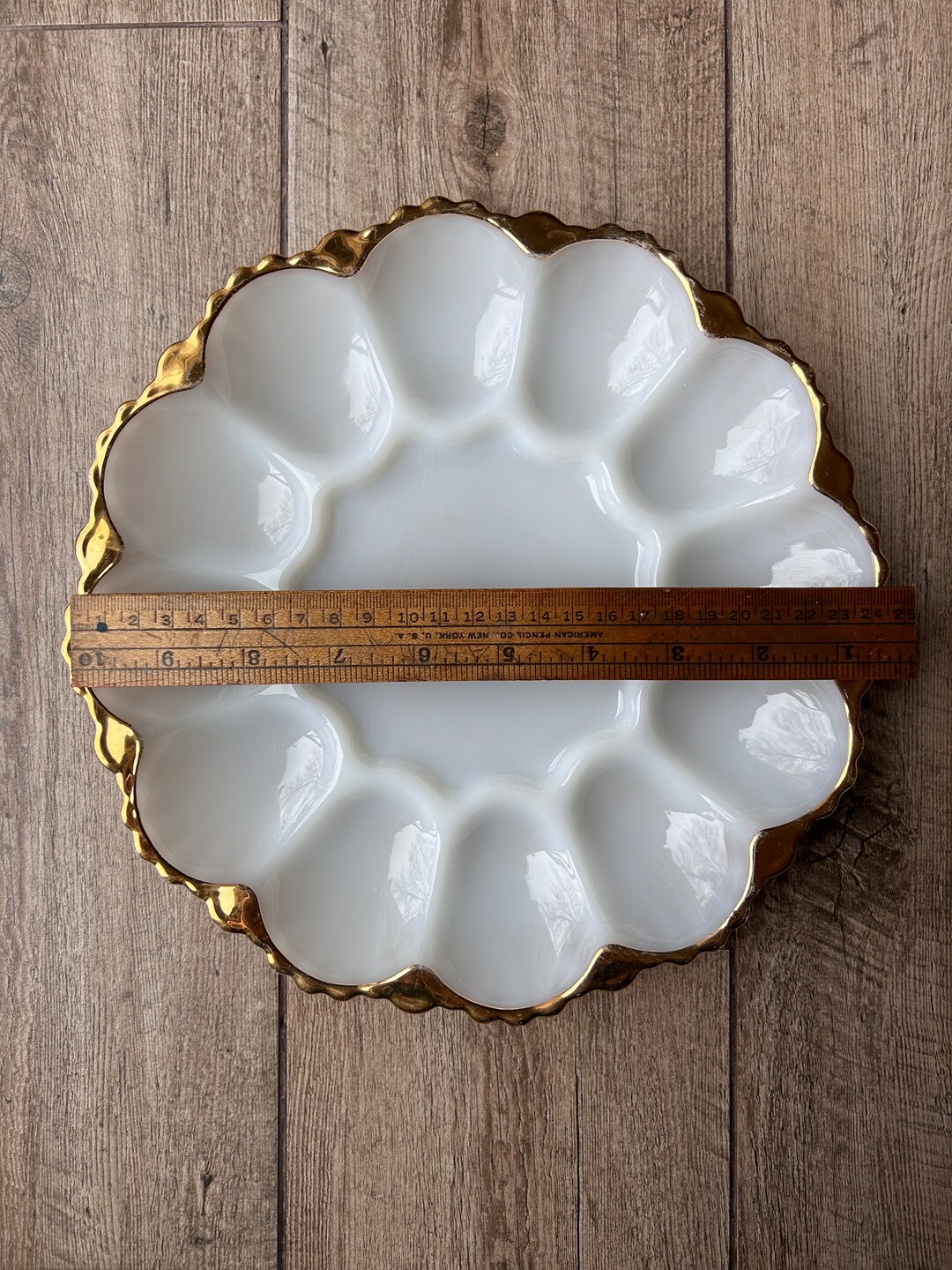 Vintage Anchor Hocking Fire King 10 Milk Glass Deviled Egg, Oyster Plate Platter Tray With ...