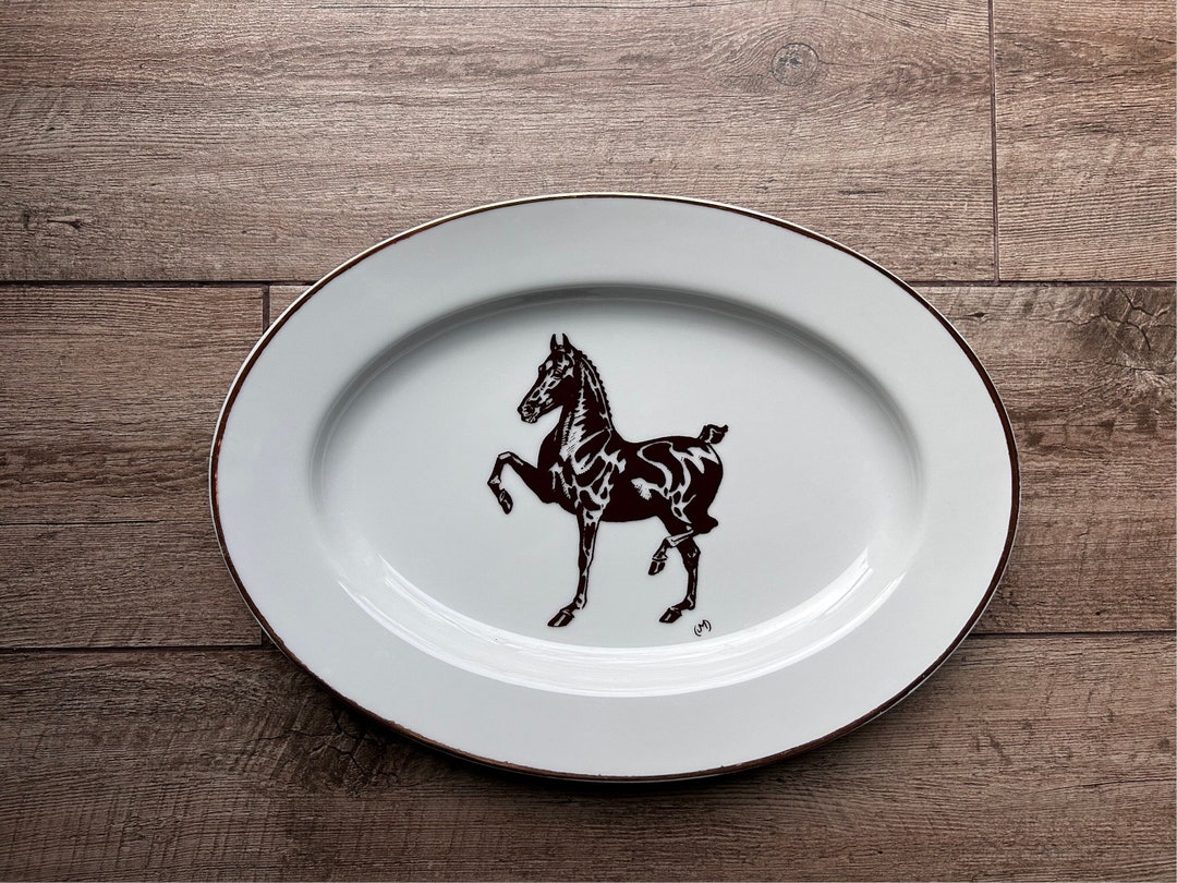 12.5 Oval Serving Plate Platter Norwich Hackney Horse Pony Gilded Gold ...