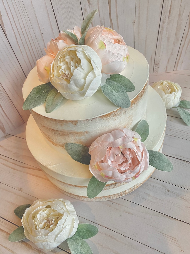 Floral Peony & Lambs Ear Cake Topper Centerpiece Set - Etsy