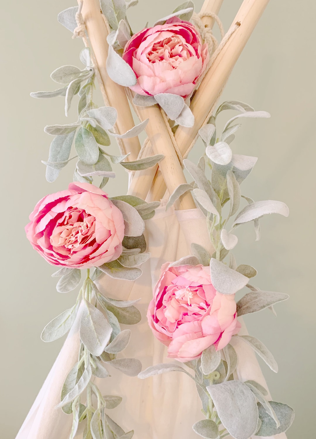 Spring Pink Lambs Ear Peony Floral Garland | Wedding Table Garland ...
