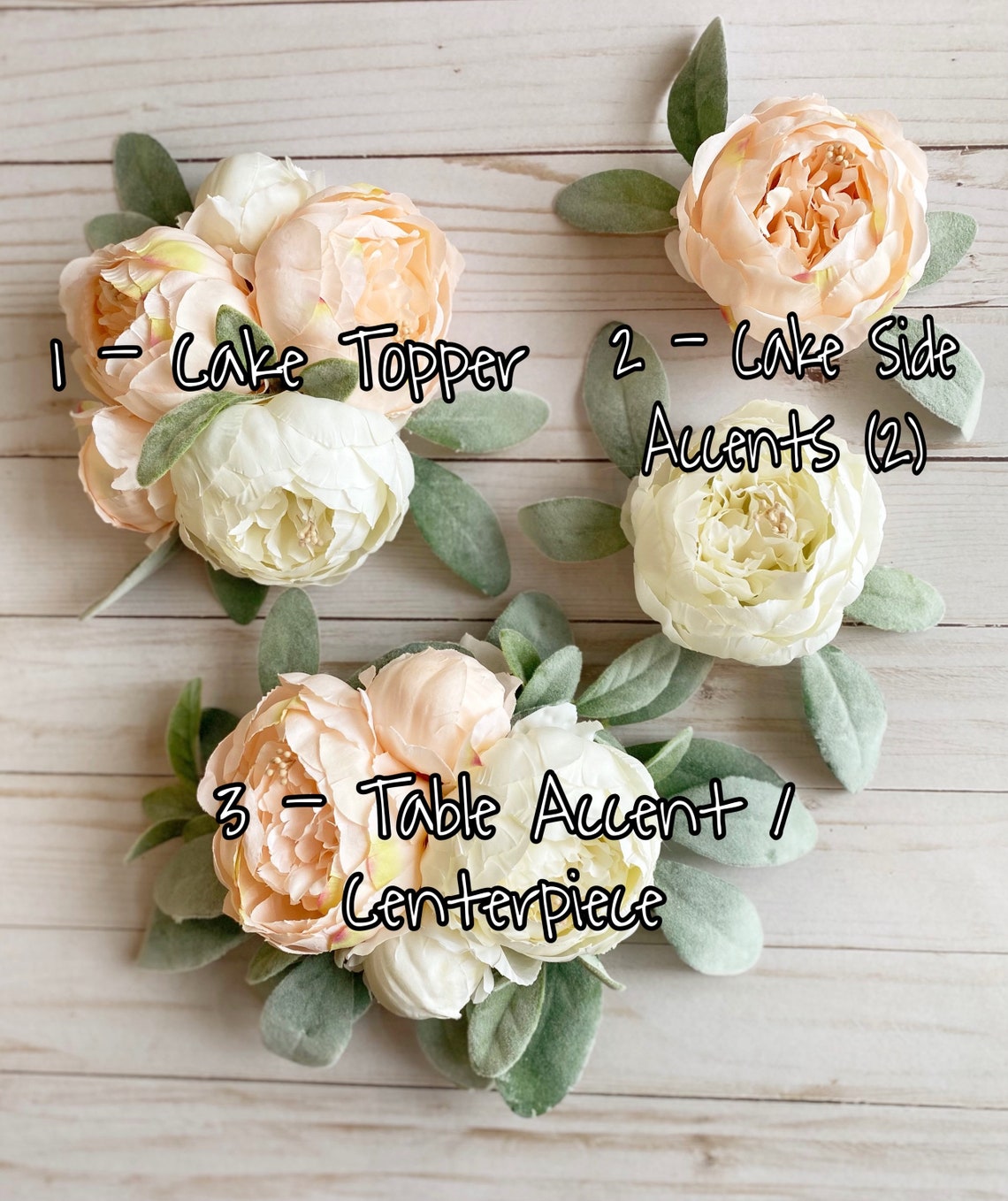 Floral Peony & Lambs Ear Cake Topper , Centerpiece Set | Wedding Cake ...