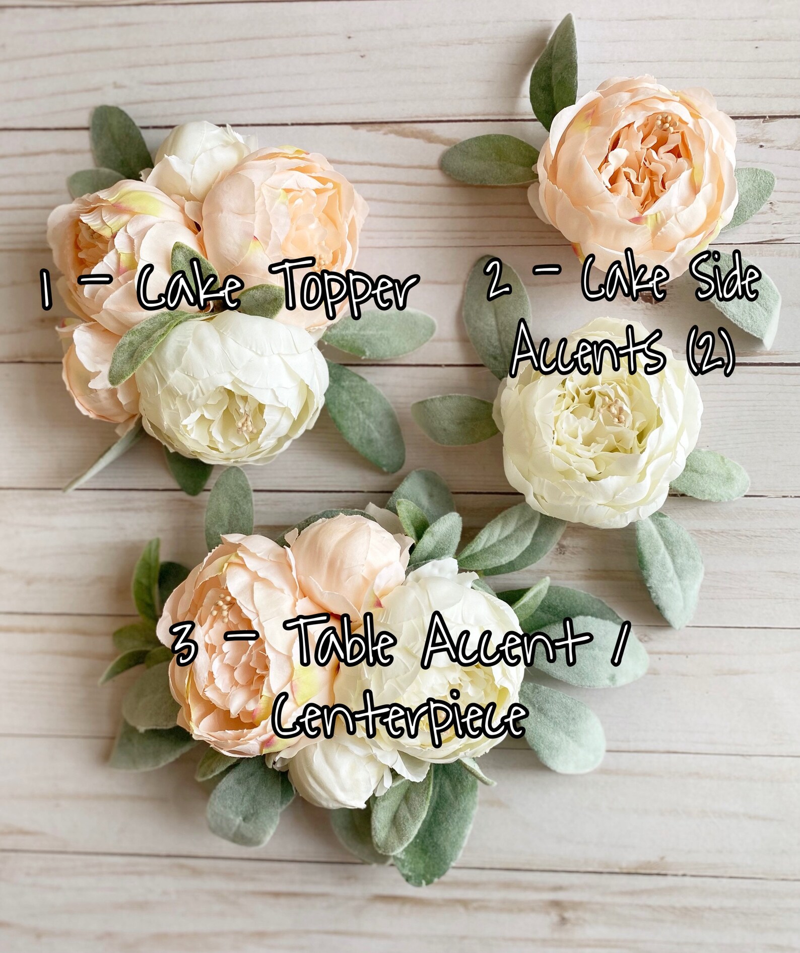 Floral Peony & Lambs Ear Cake Topper , Centerpiece Set | Wedding Cake ...