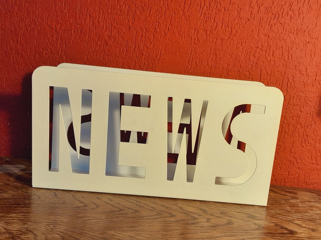 Retro White Metal Cutout news Newspaper Rack Holder Organiser Office ...