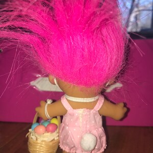 Russ Easter Troll Doll in Pink Jumper, Green Rabbit Ears, Egg Basket ...