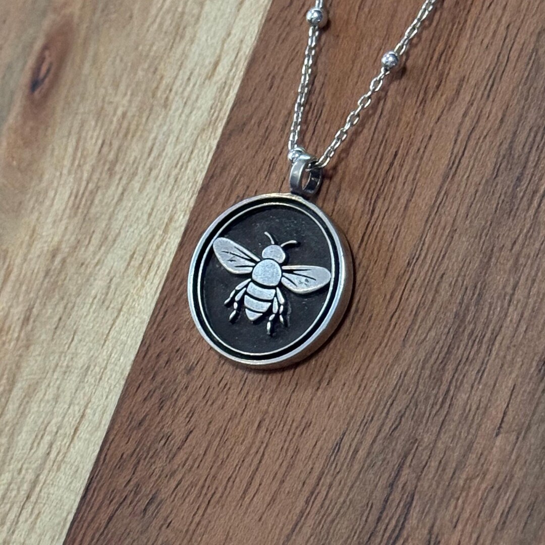 Round Bee Pendant | Pollinator Jewelry | Silver Bee | Sterling Silver ...