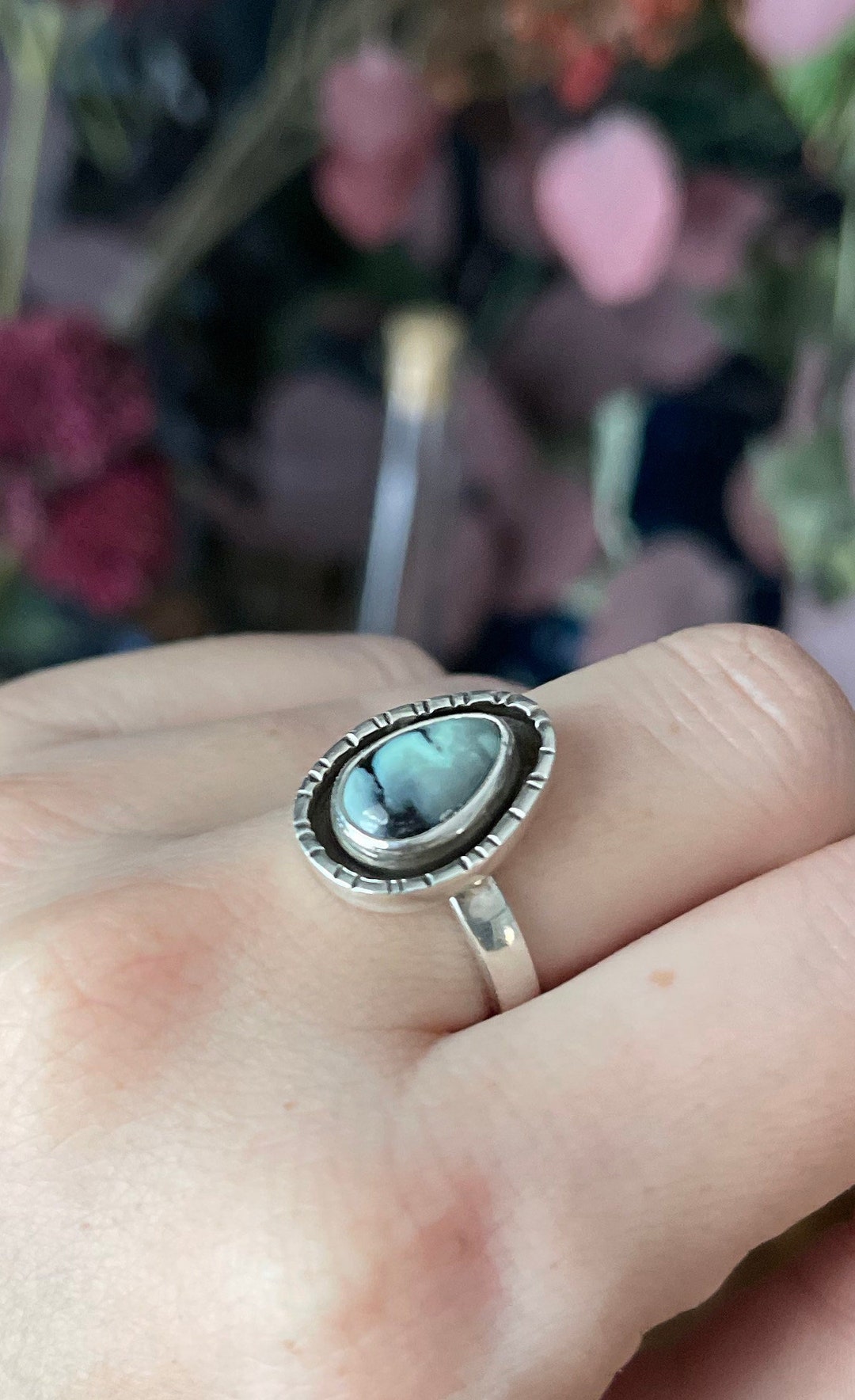 Variscite Shadowbox Ring, Sterling Silver Ring, Variscite Stone, Stamped Silver, Jewelry Gift ...