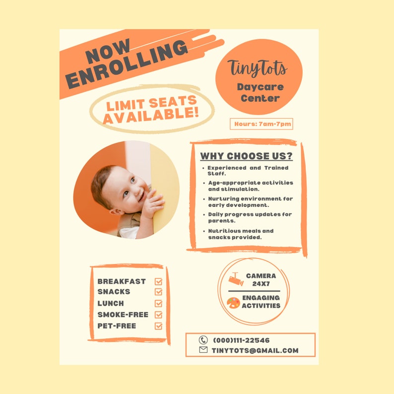 Child Care Flyer Template, Daycare Poster, Baby Sitting, Play Center ...