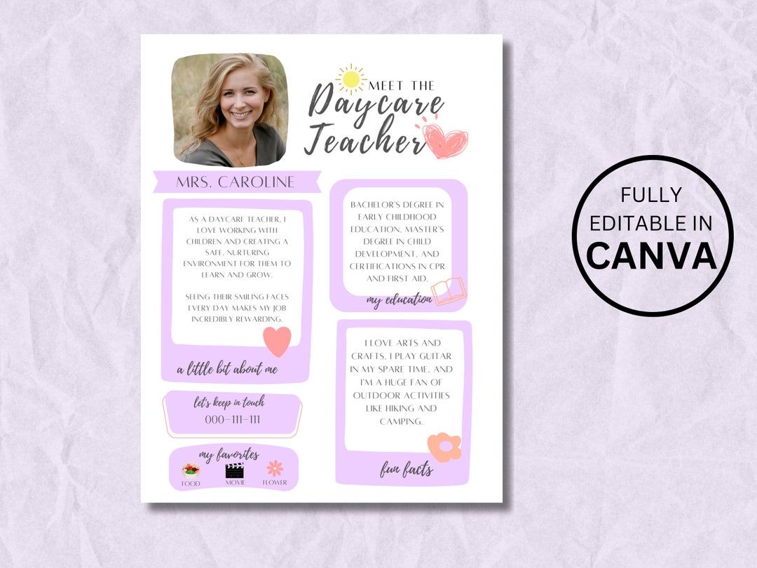 Meet the Daycare Teacher Template (editable) | Back to School ...