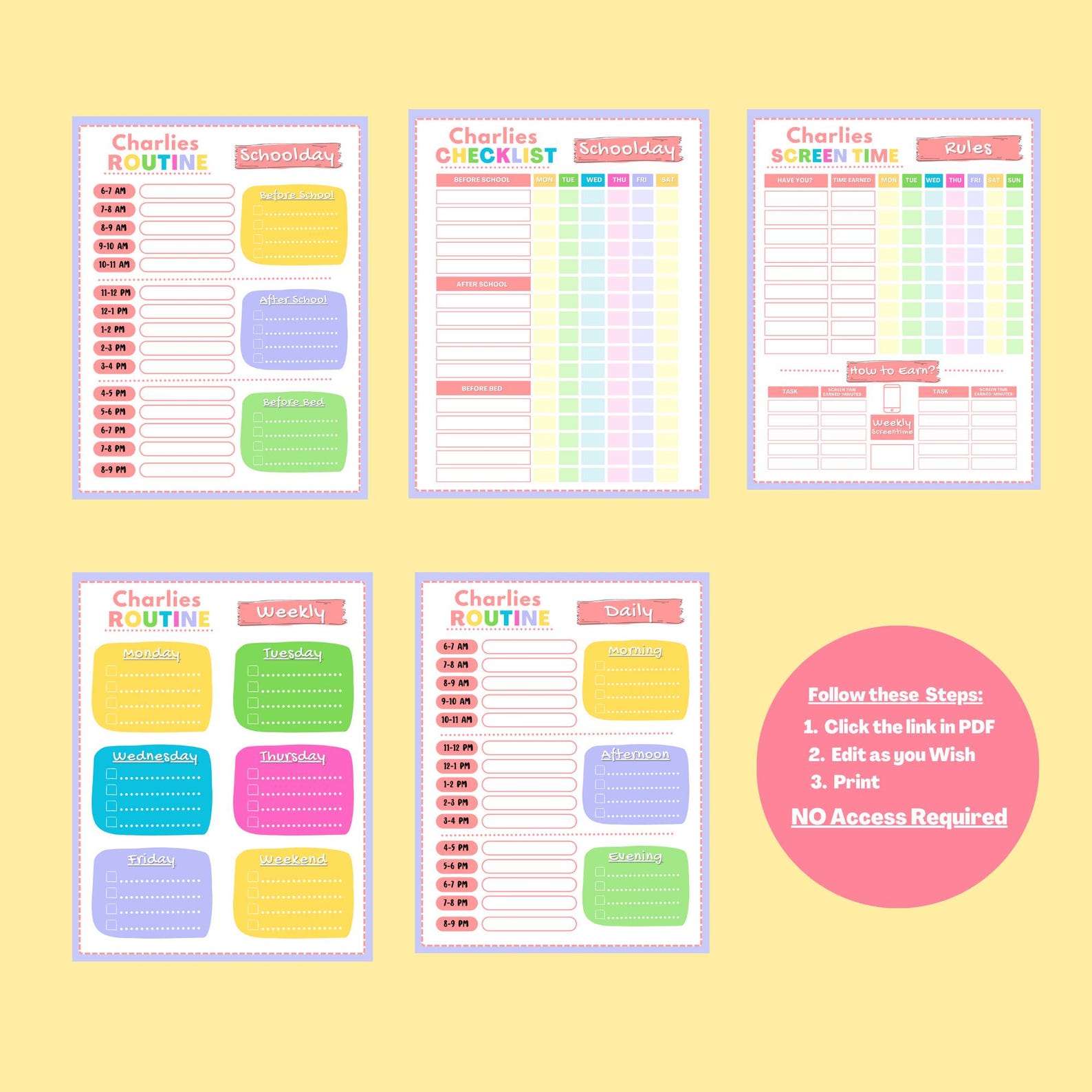 Kids Chore Chart Bundle,routine Charts Printable, Behavior & Reward ...