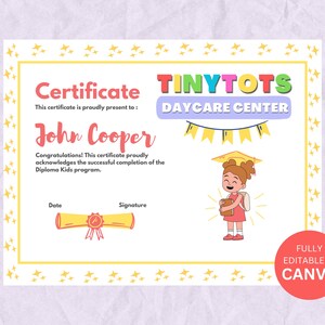 Printable Daycare Graduation Certificate, Editable, Last Day of Daycare ...