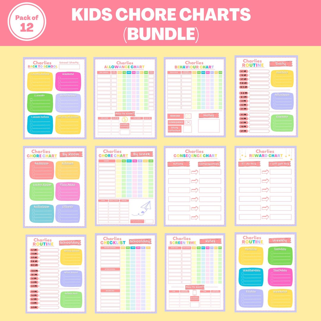 Kids Chore Chart Bundle,routine Charts Printable, Behavior & Reward ...