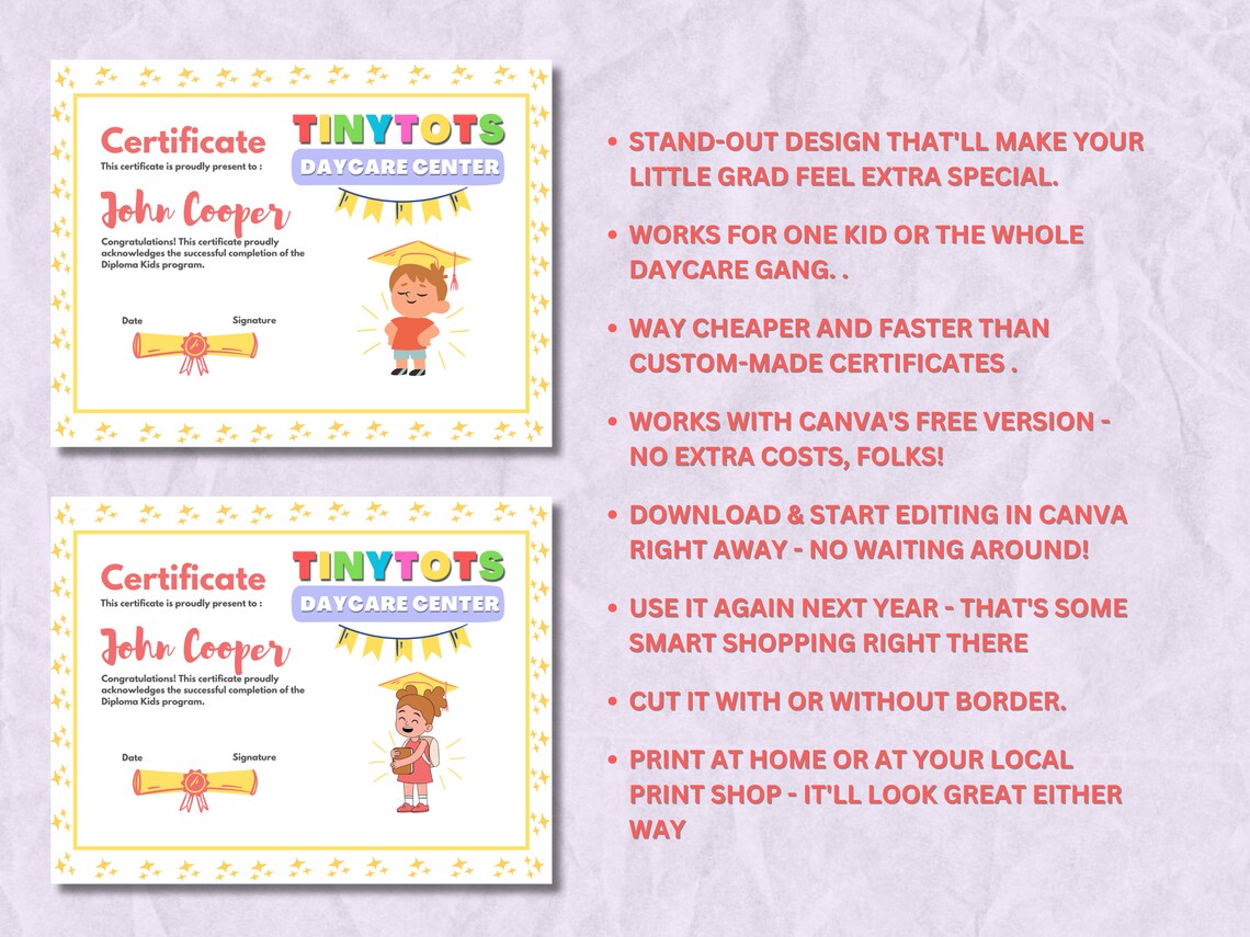 Printable Daycare Graduation Certificate, Editable, Last Day of Daycare ...