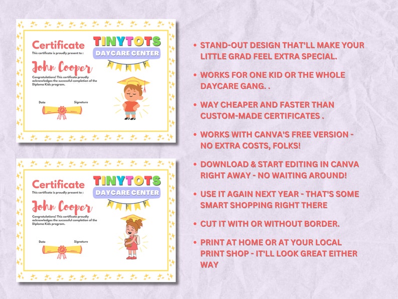 Printable Daycare Graduation Certificate, Editable, Last Day of Daycare ...