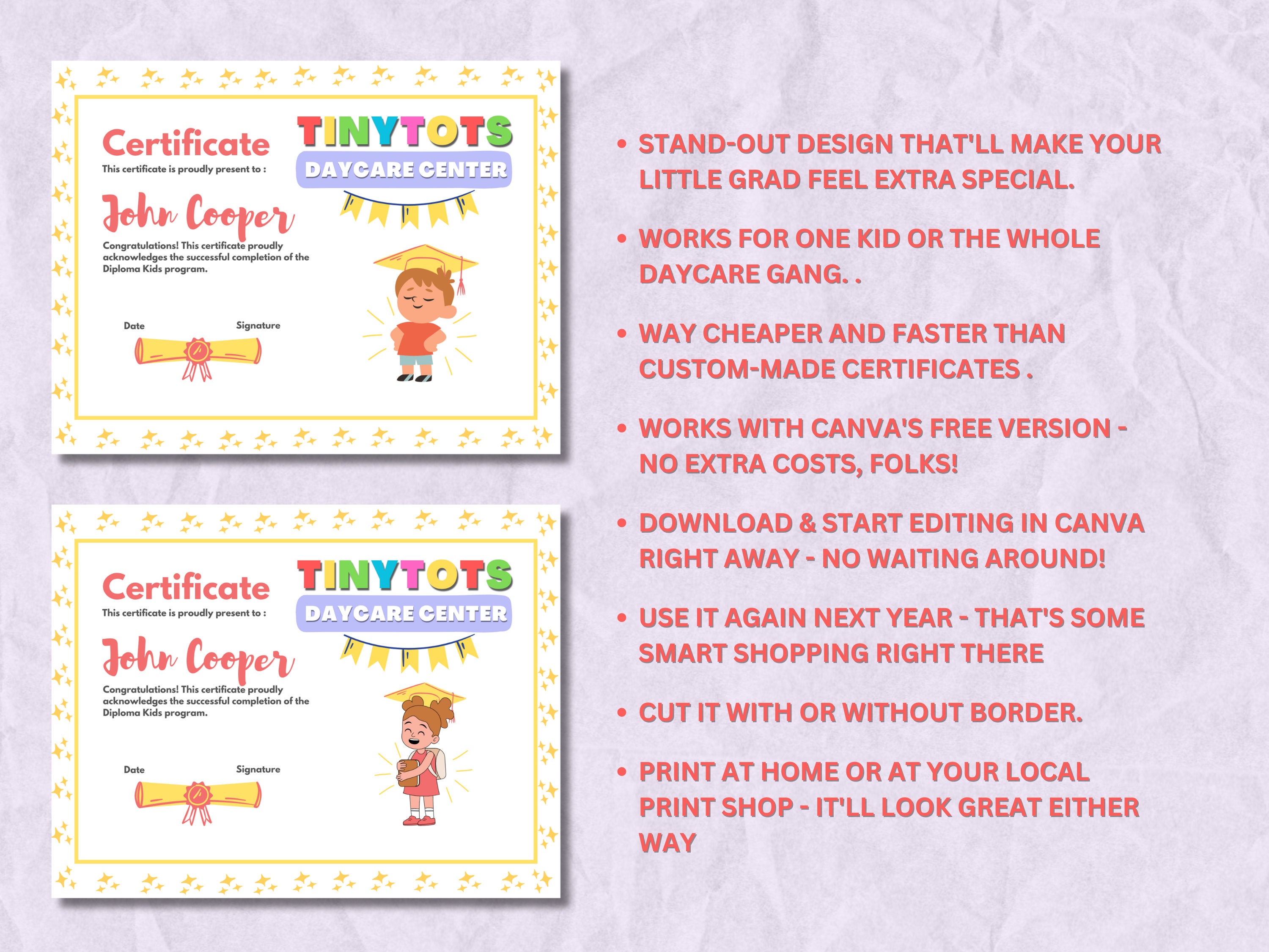 Printable Daycare Graduation Certificate, Editable, Last Day of Daycare ...