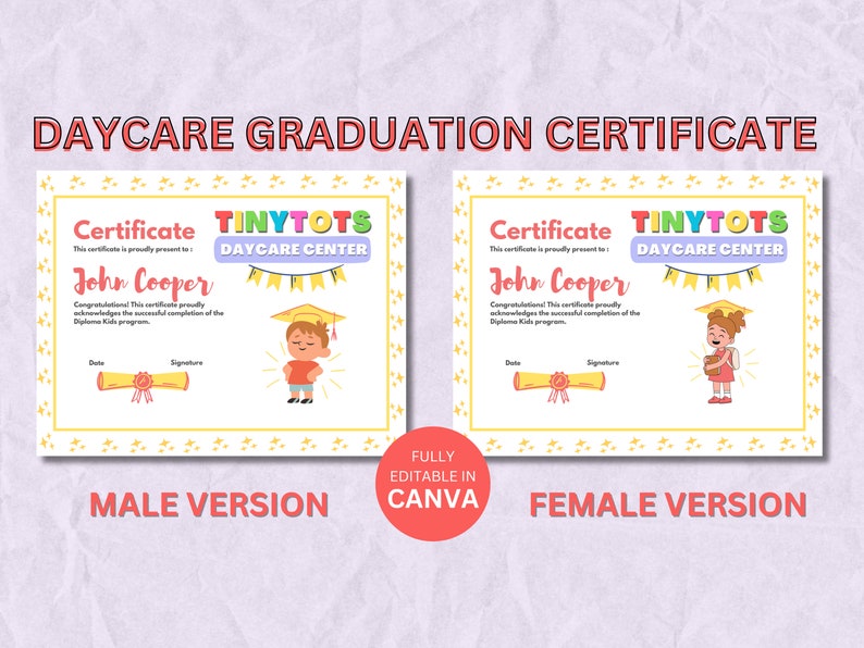 Printable Daycare Graduation Certificate, Editable, Last Day of Daycare ...