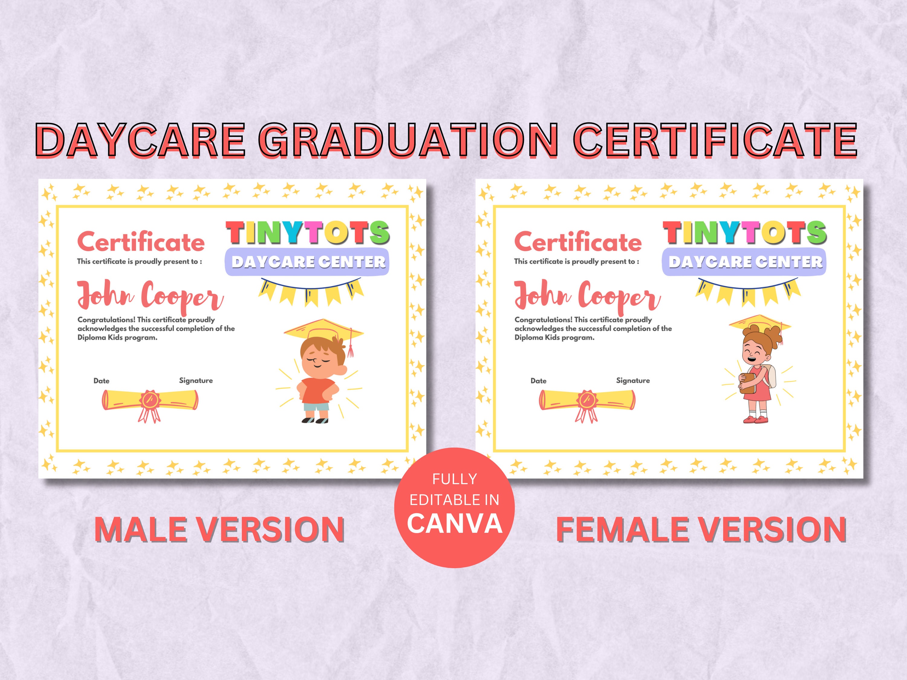 Printable Daycare Graduation Certificate, Editable, Last Day of Daycare ...