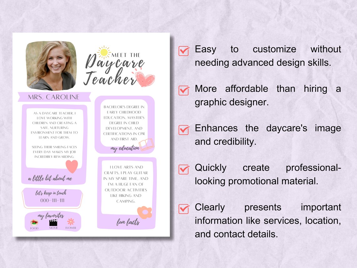 Meet the Daycare Teacher Template (editable) | Back to School ...