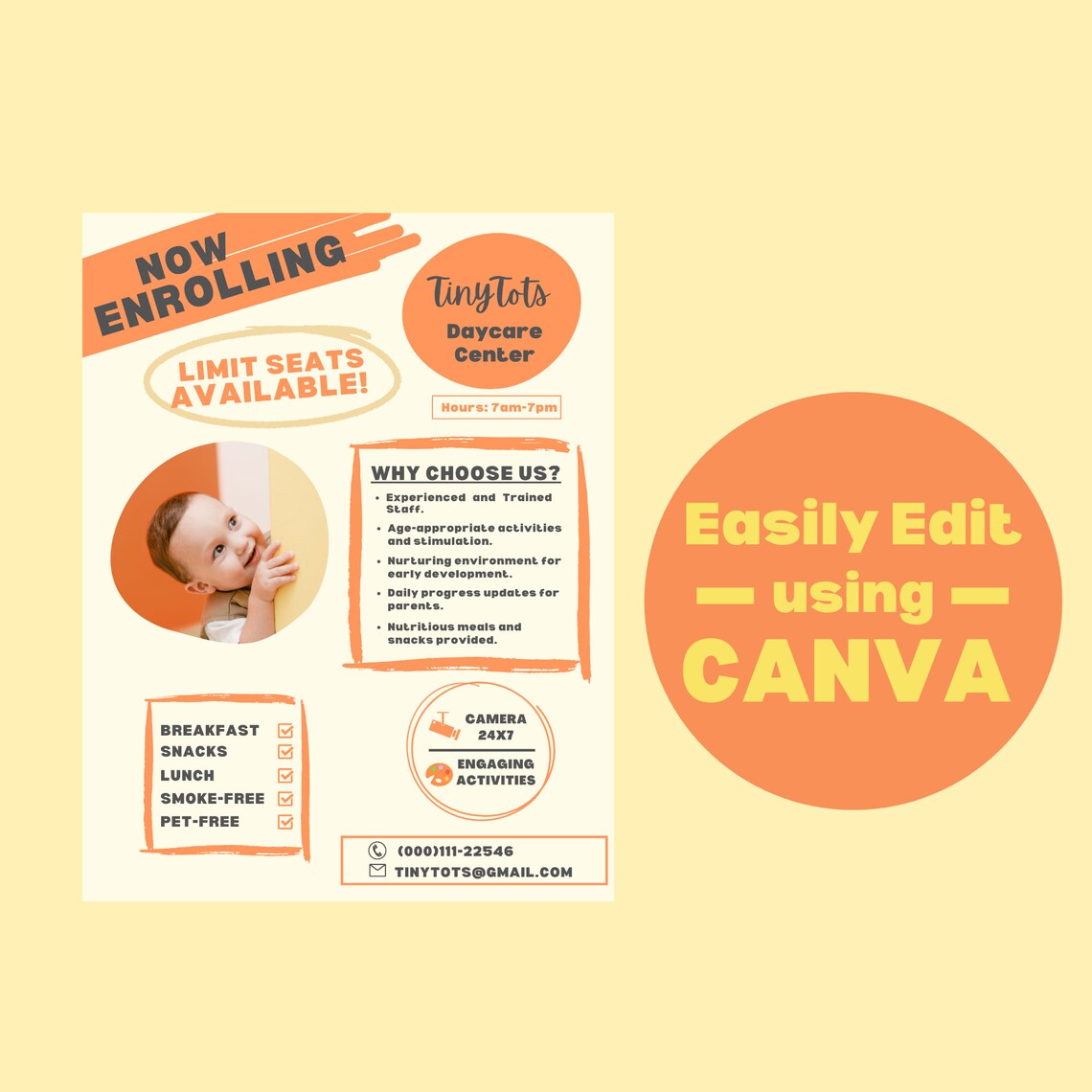 Child Care Flyer Template, Daycare Poster, Baby Sitting, Play Center ...