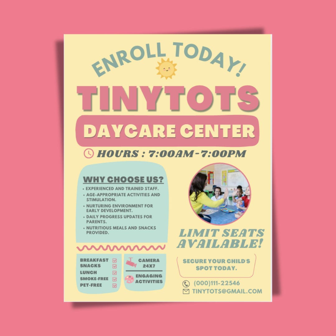 Child Care Flyer Template, Daycare Poster, Baby Sitting, Play Center ...