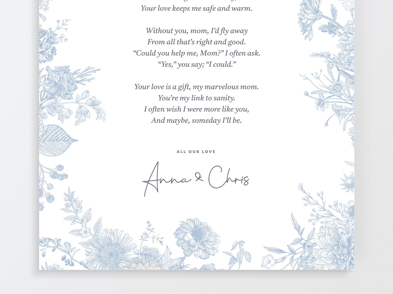 Personalised Floral Border Poem Print, Memory of Print, Birthday Poem ...