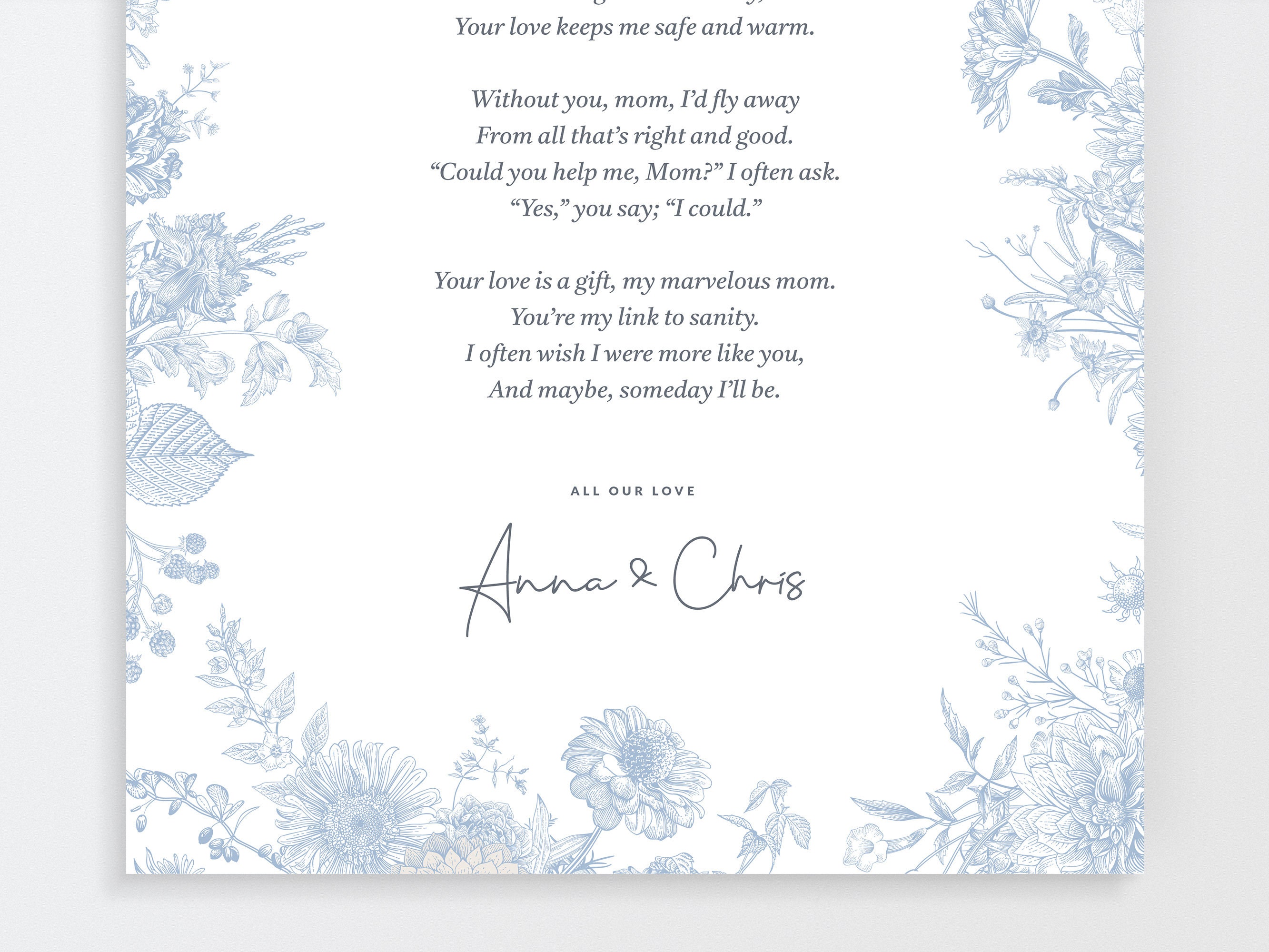 Personalised Floral Border Poem Print, Memory of Print, Birthday Poem ...