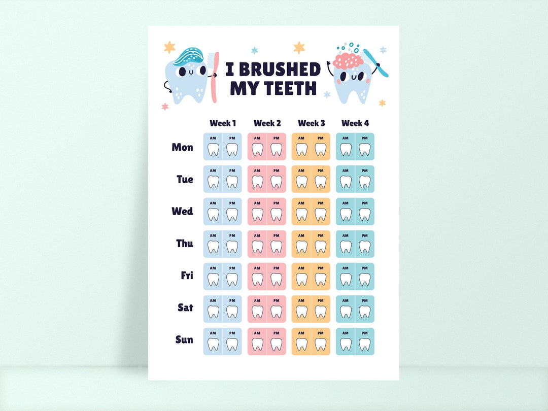 Printable I Brushed My Teeth Chart, Kids Teeth Brush Tracker, Teeth ...