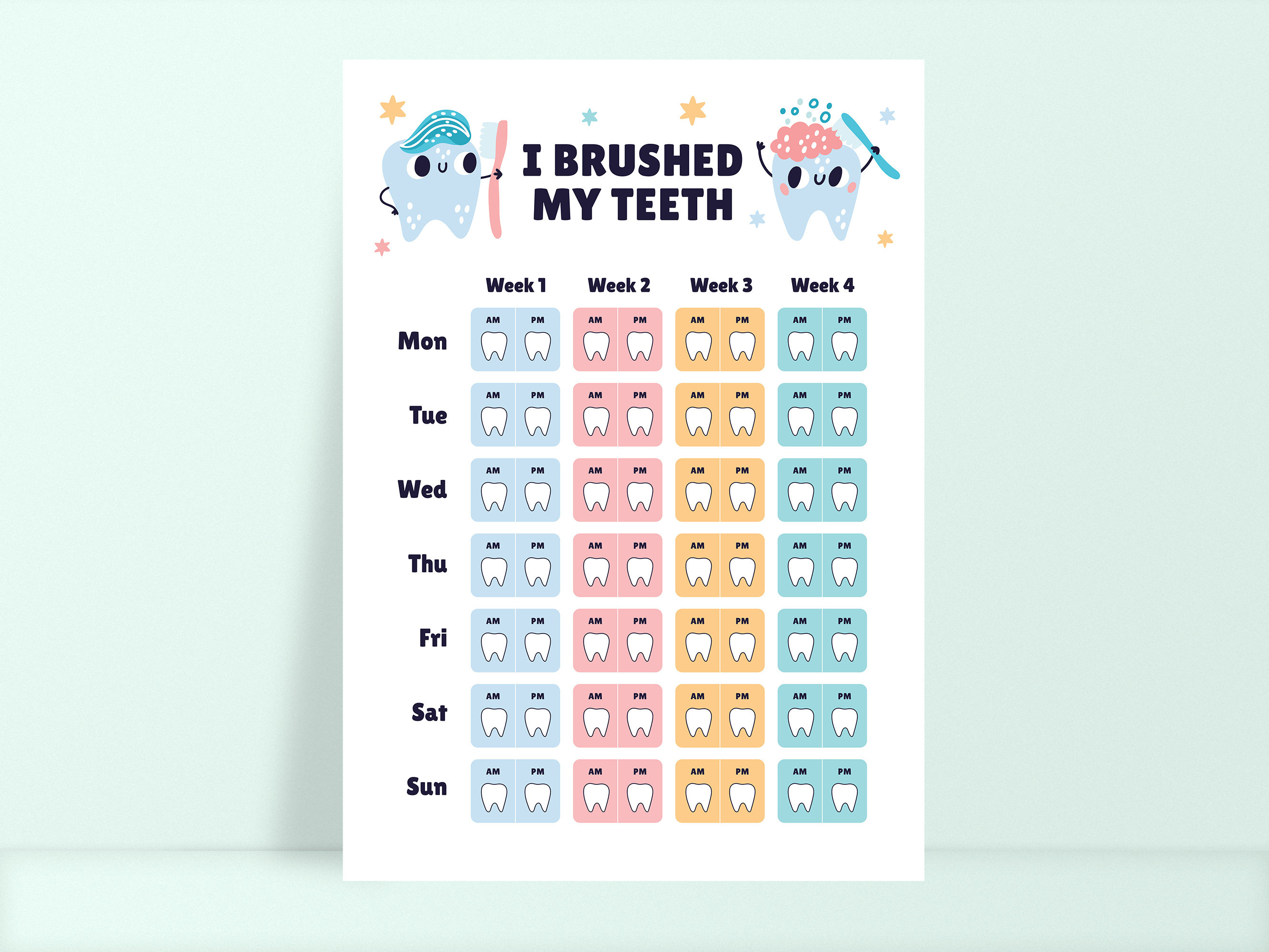 Printable I Brushed My Teeth Chart, Kids Teeth Brush Tracker, Teeth ...