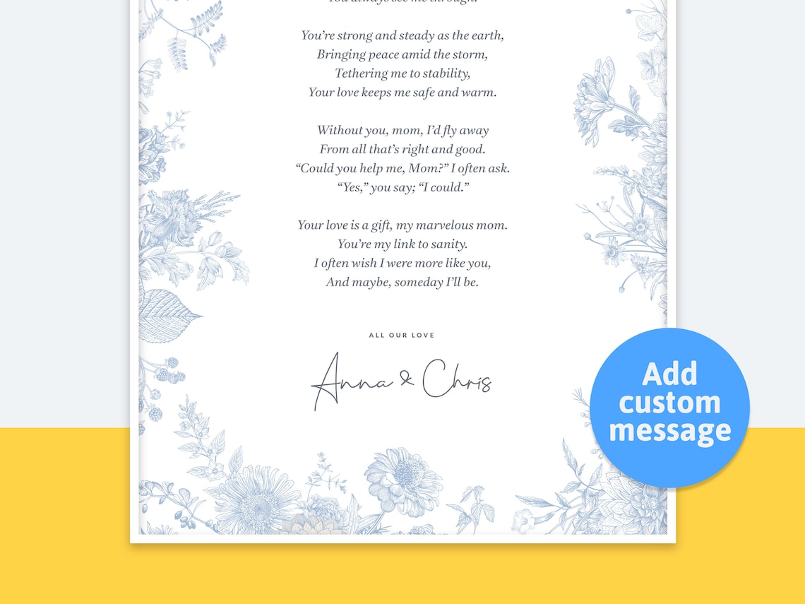 Personalised floral border poem print Memory of print | Etsy