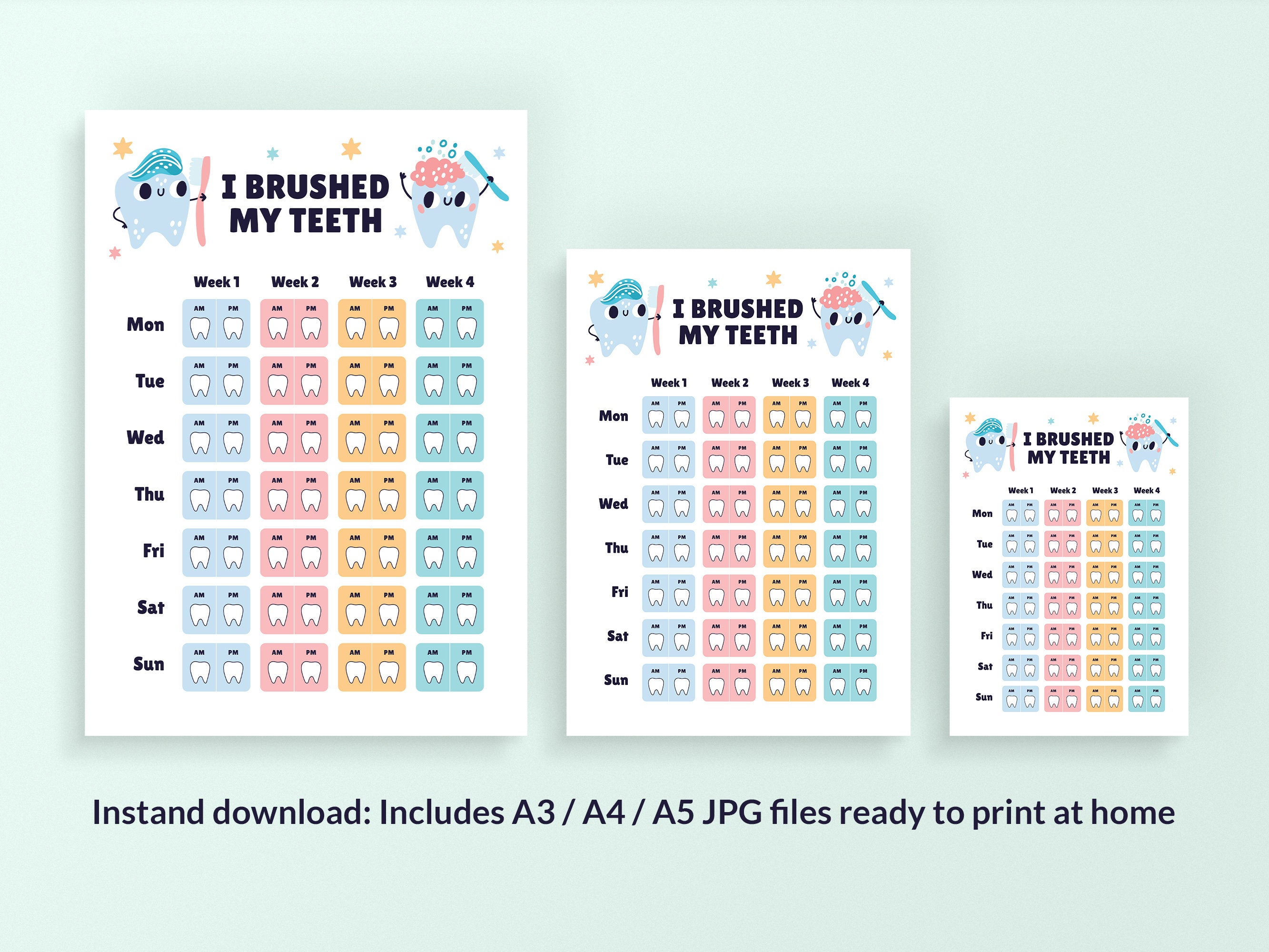 Printable I Brushed My Teeth Chart, Kids Teeth Brush Tracker, Teeth ...