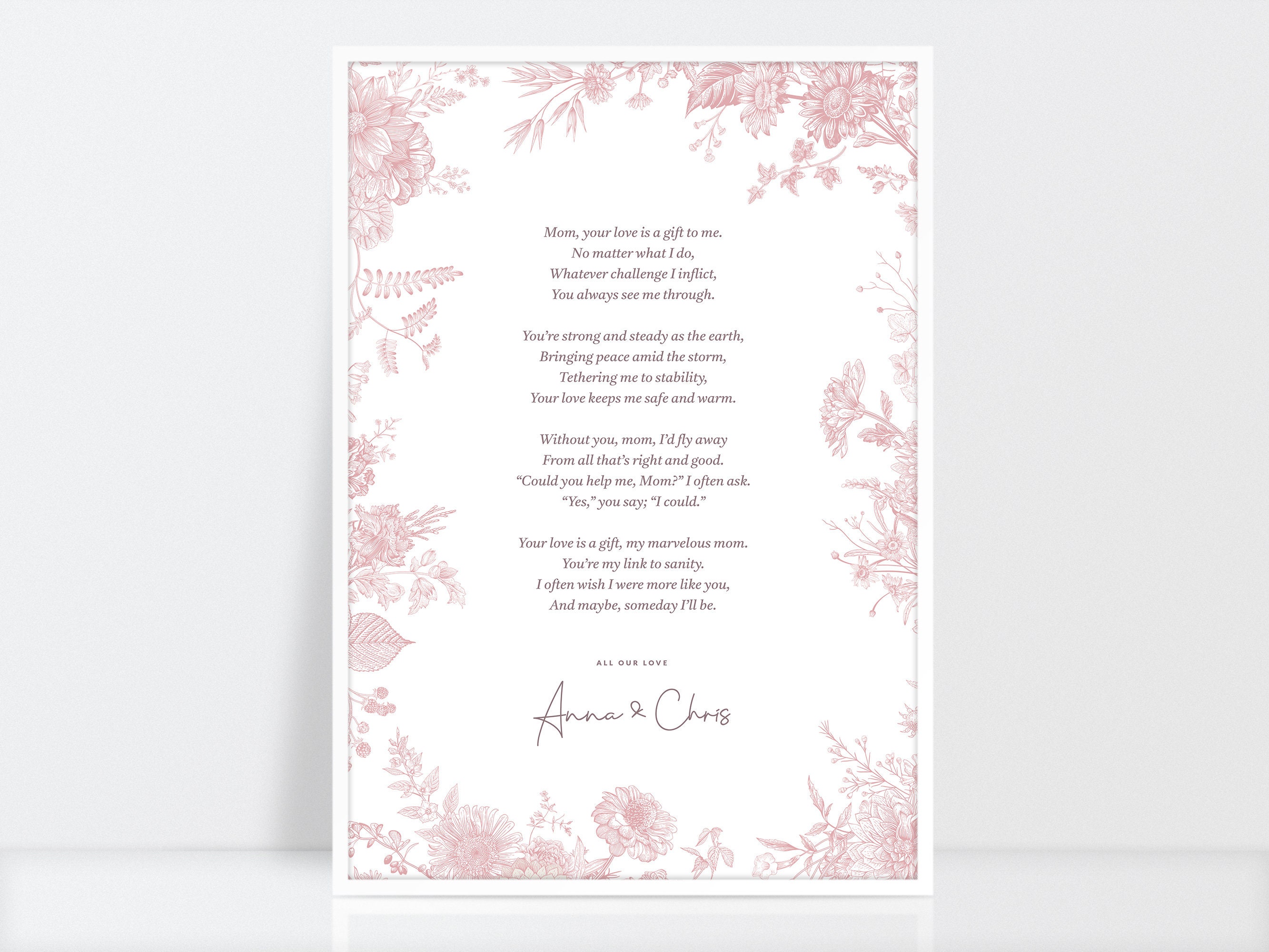 Personalised Floral Border Poem Print, Memory of Print, Birthday Poem ...