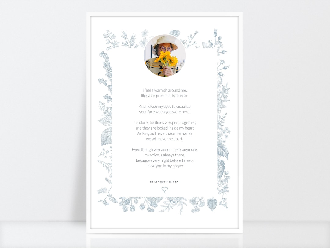 In Memory of Poem Print, Personalised Memorial Print With Photo, A3, A4 ...