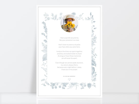 In Memory of Poem Print Personalised Memorial Print With | Etsy
