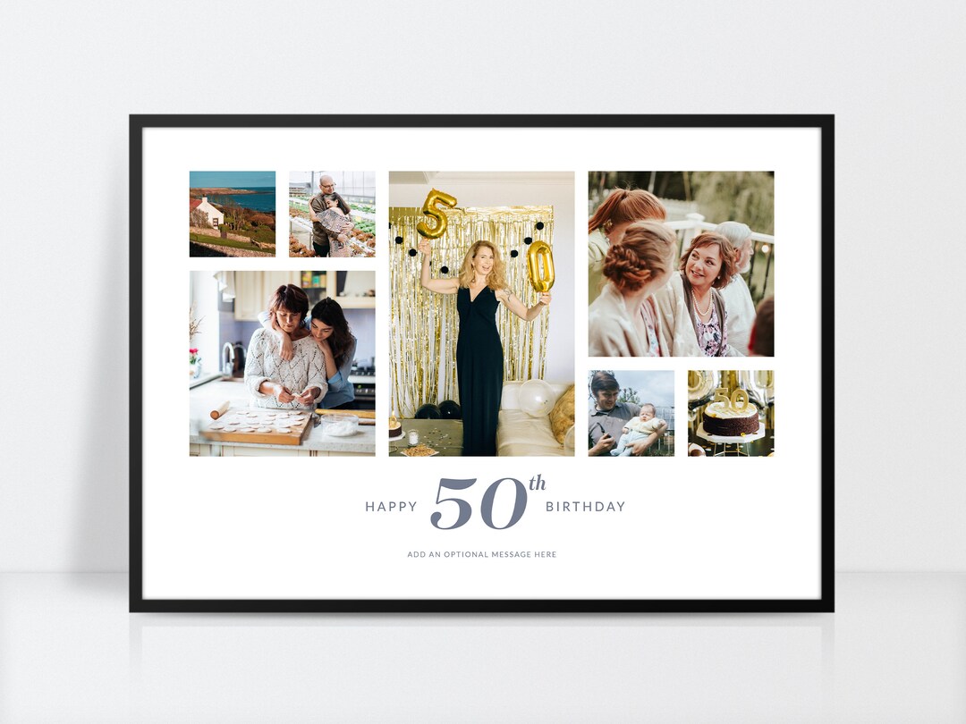 Minimal 50th Birthday Photo Collage, 50th Birthday Poster, Birthday ...