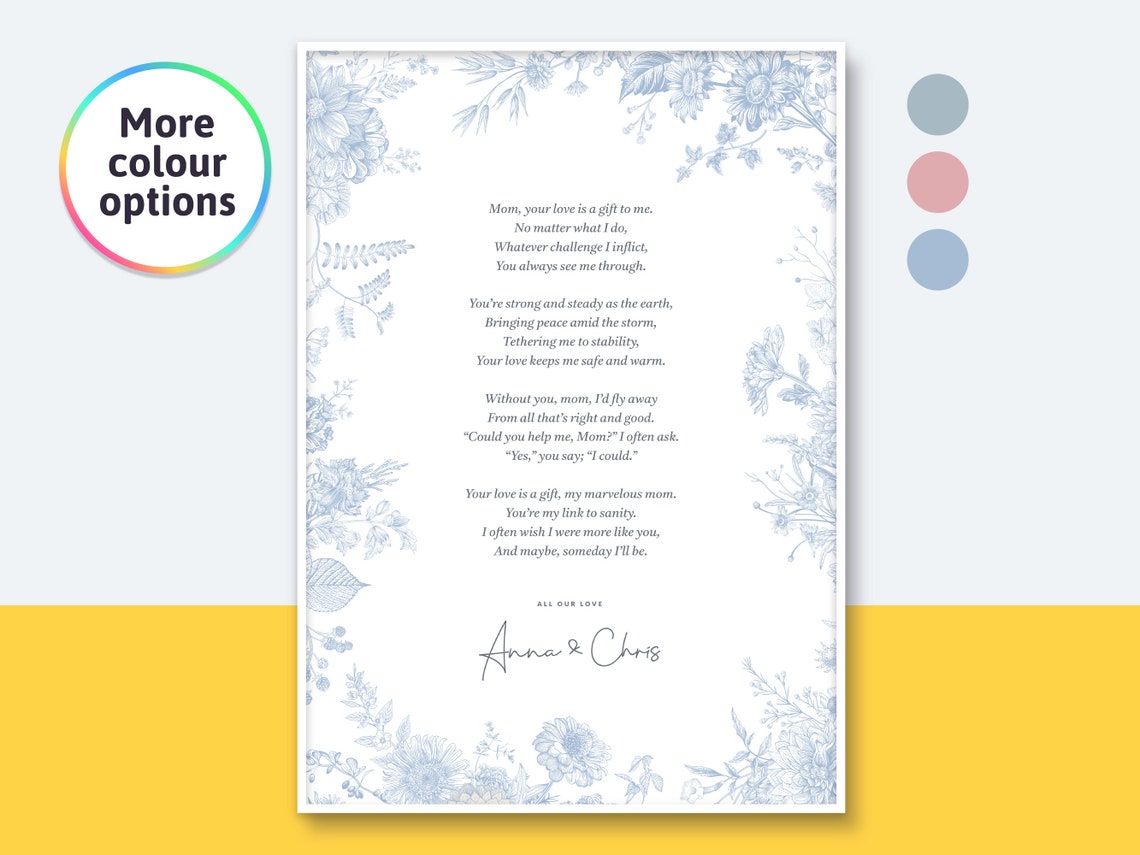 Personalised floral border poem print Memory of print | Etsy
