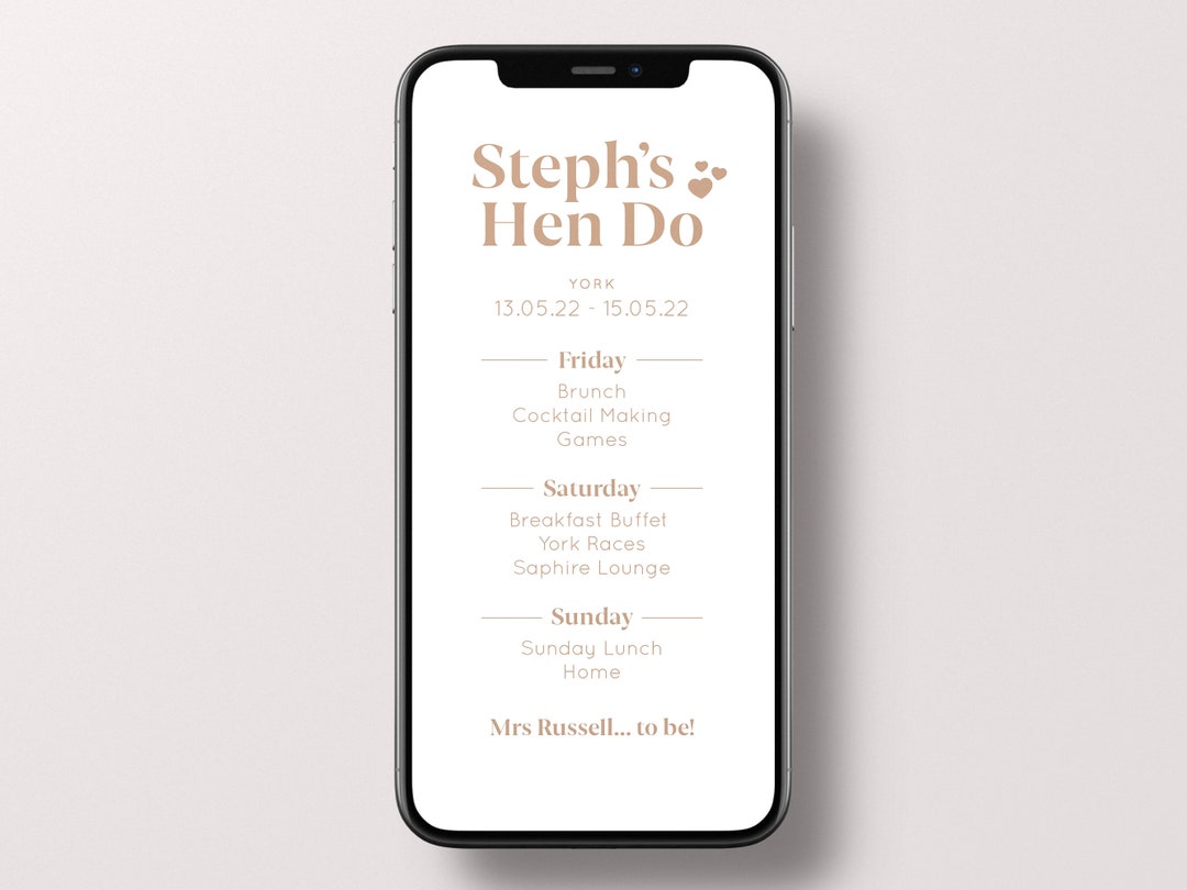 Digital Hen Do Itinerary, Digital Hen Party Invitation, Abroad Hen Do ...