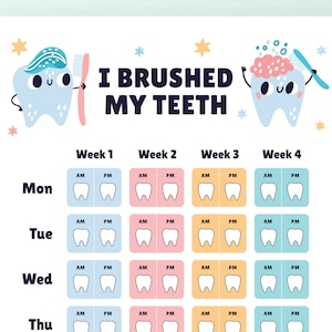 Printable I Brushed My Teeth Chart, Kids Teeth Brush Tracker, Teeth ...