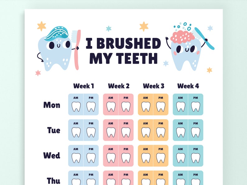 Printable I Brushed My Teeth Chart, Kids Teeth Brush Tracker, Teeth ...